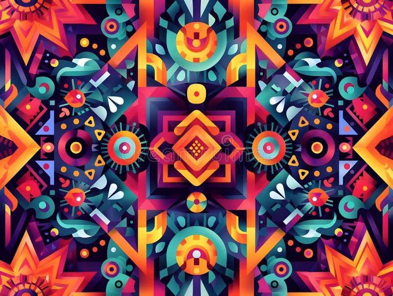 Vibrant Geometric Pattern with Cascading Tropical Shapes and Repeating ...