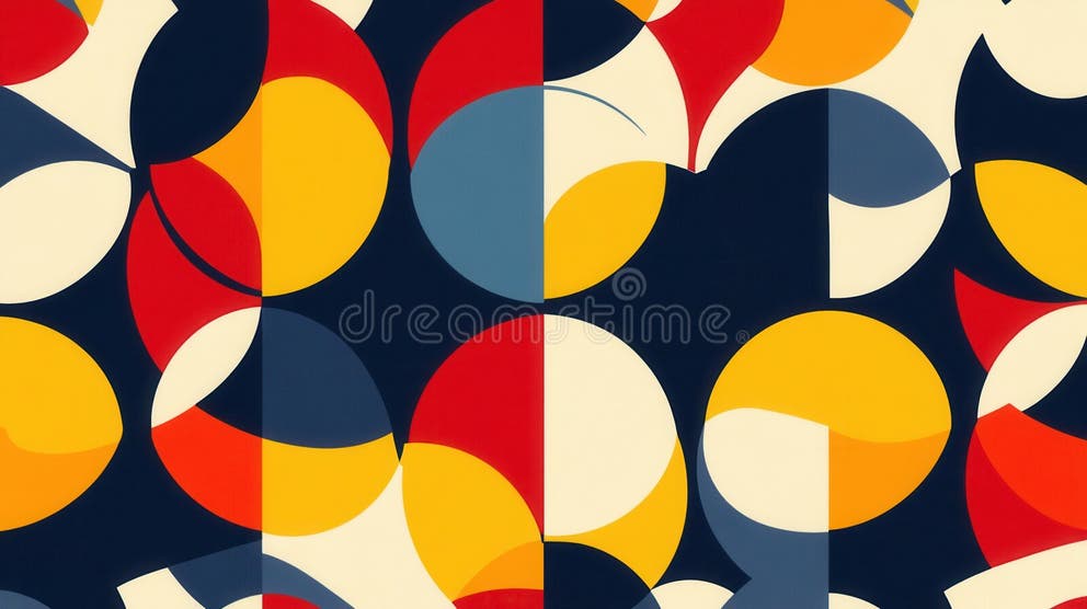 Vibrant Geometric Pattern of Interlocking Circles in Bold Primary ...