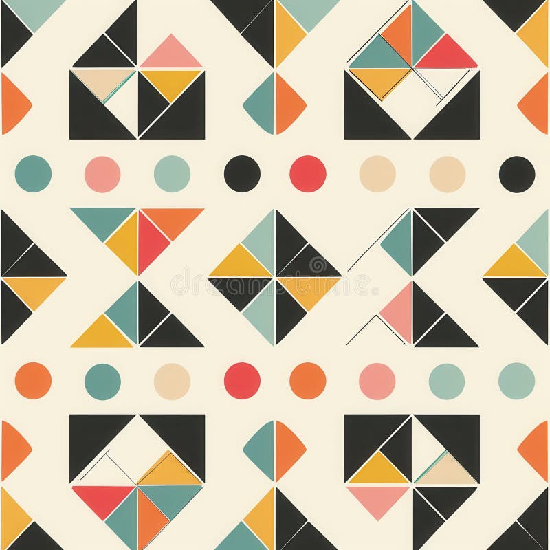 A Vibrant Geometric Pattern Showcases Triangles, Circles, and Squares ...