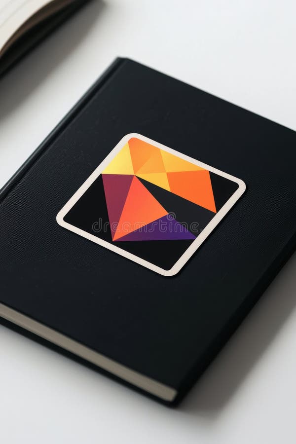 Vibrant Geometric Sticker Mockup on Matte Black Notebook for Creative ...