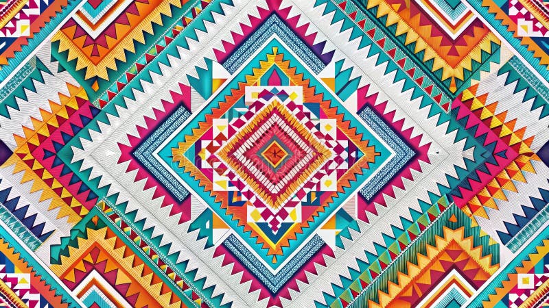 Vibrant Geometric Textile Design Featuring Interlocking Triangles and ...