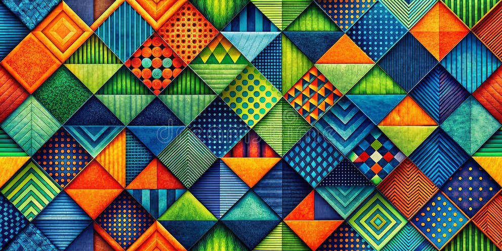 Vibrant Geometric Textile Design Featuring Interlocking Triangles and ...