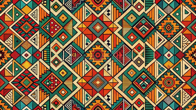 Vibrant Geometric Textile Design with Interlocking Shapes and Bold ...