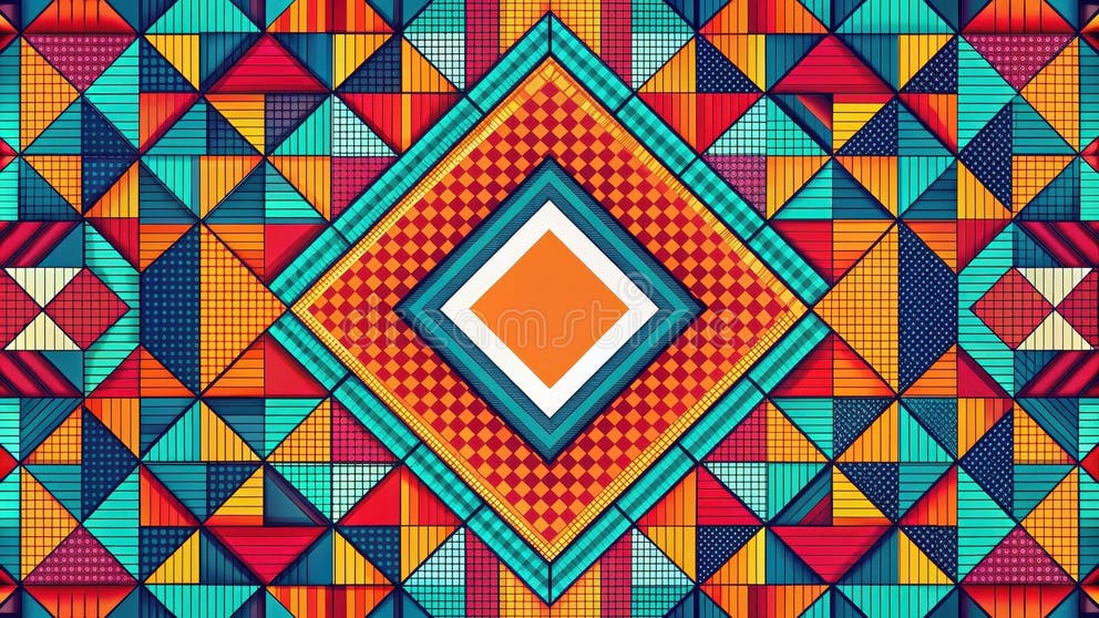 Vibrant Geometric Textile Design with Interlocking Triangles and ...