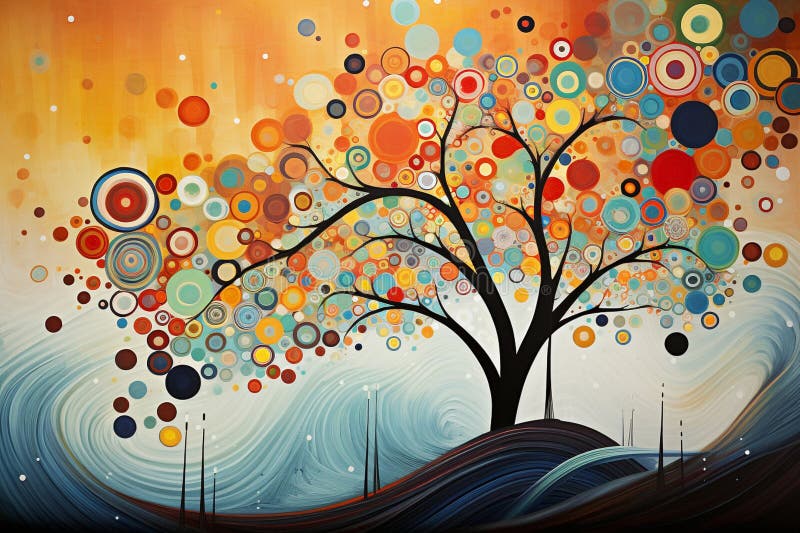 Vibrant Geometric Tree Artwork with Abstract Patterns Stock ...