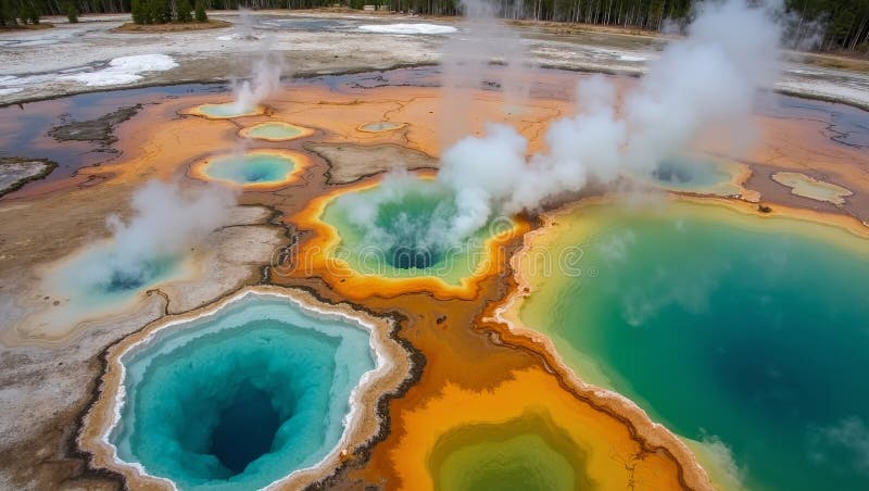 Vibrant Geothermal Area with Steaming Hot Springs and Colorful Pools ...