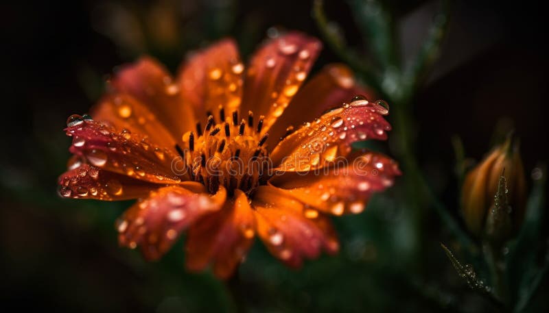 Vibrant Gerbera Daisy Blossom, Dew Drop, Wet with Rain Generated by AI ...