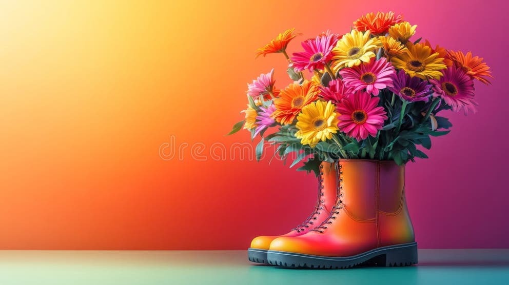 Vibrant Gerbera Daisy Bouquet in Orange Gradient Boots Stock ...