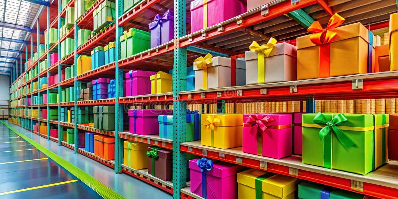 Vibrant Gift Packages Await Delivery in Modern Distribution Center ...