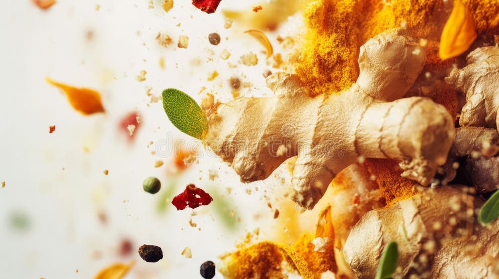 Vibrant Ginger and Turmeric Spices Explosion Stock Illustration ...