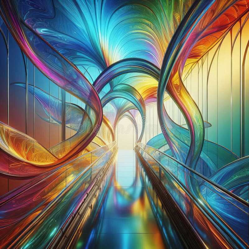 Vibrant Glass Bridges Translucent Arched Structures with Bright Stock ...