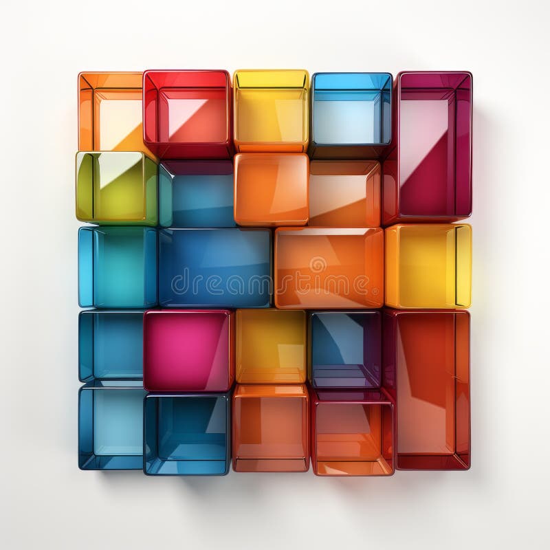 Vibrant Glass Cube Sculpture: Colorful Moebius in Allover Composition ...