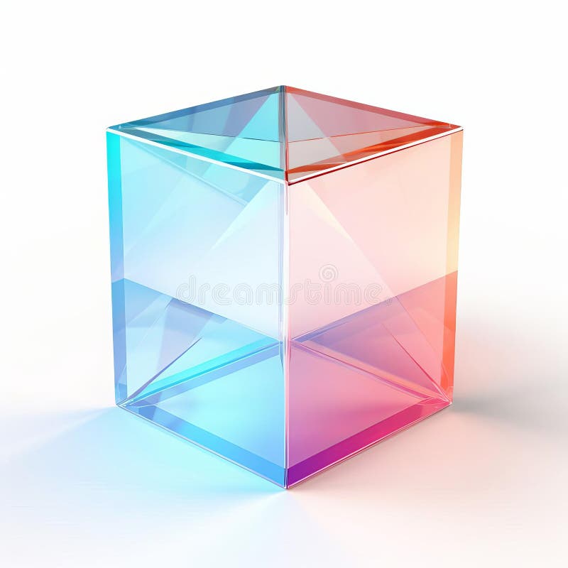 Vibrant Glass Cube on White Background with Geometric Shape Stock ...