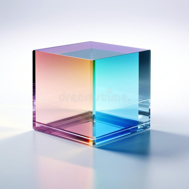 Vibrant Glass Cube on White Background Modern Aesthetic Stock ...