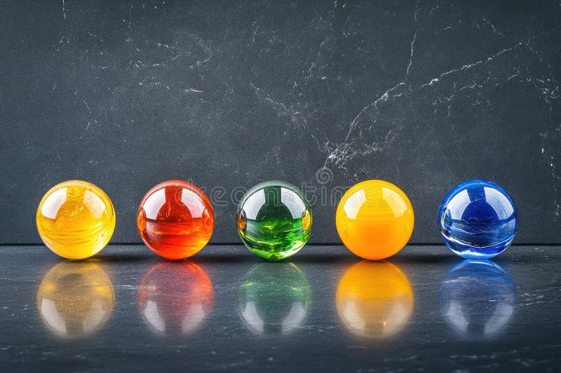 Vibrant Glass Marbles Reflecting on Black Surface Stock Illustration ...