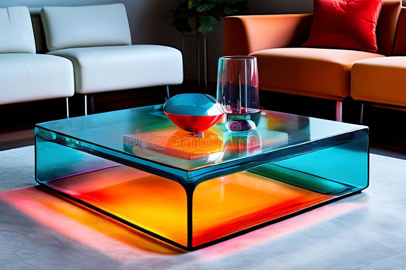 Vibrant Glass Tabletop a Glass Coffee Table with Vibrant Colors Stock ...