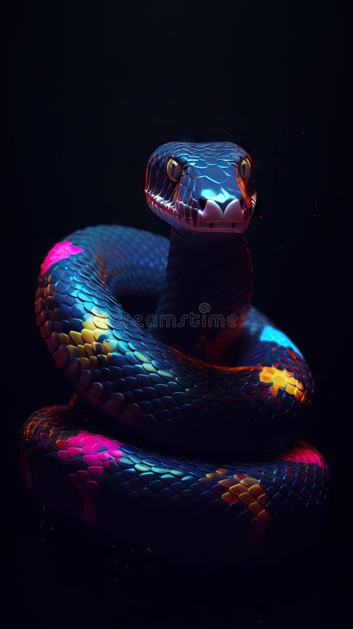 Vibrant Glitch Art of a Snake on a Dark Background AI Generated Stock ...