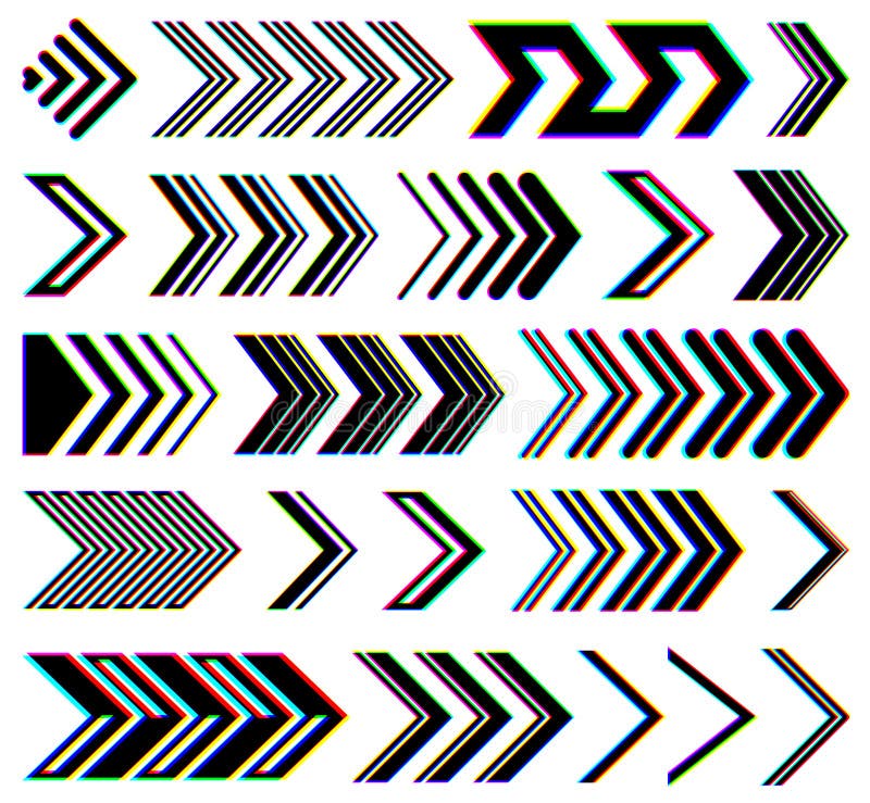 Vibrant Glitch Effect Arrows in Dynamic Styles Stock Illustration ...