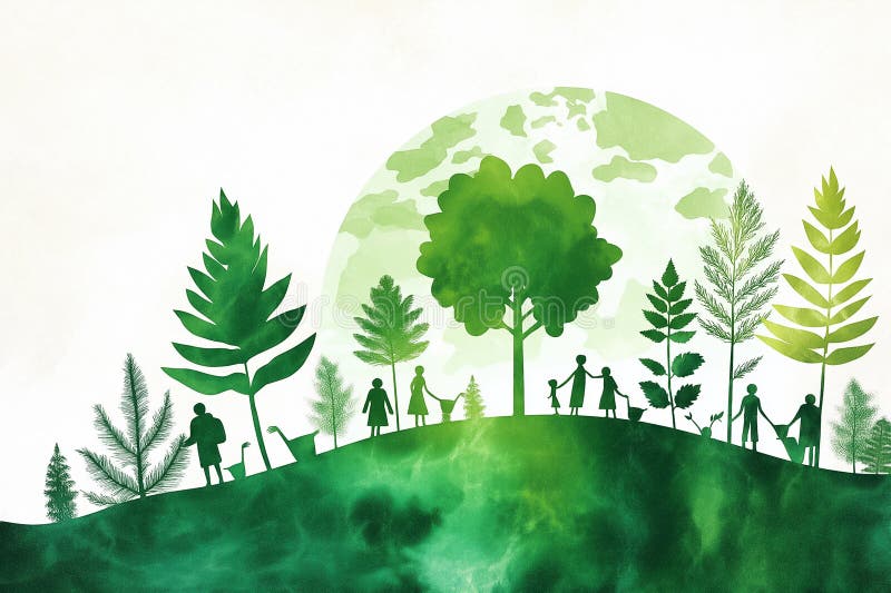 A Vibrant Globe Featuring Trees Symbolizes Growth, while People Engage ...