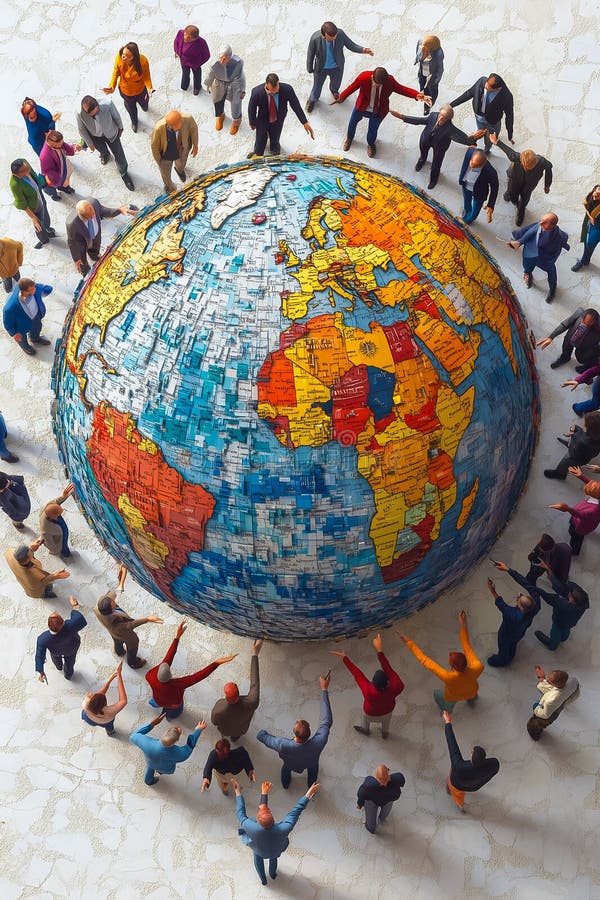 A Vibrant Globe is Held by Diverse People Discussing Global Cooperation ...