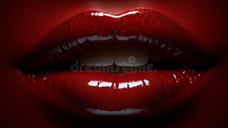 Glossy Red Lips with Sparkling Shine and Close-up Detail Stock Image ...