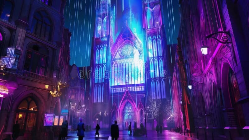 A Vibrant, Glowing Cathedral Features a Modern Design Illuminated by ...