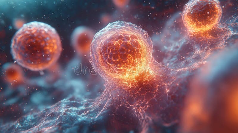 Vibrant Glowing Cells Observed Under High Magnification Microscope ...