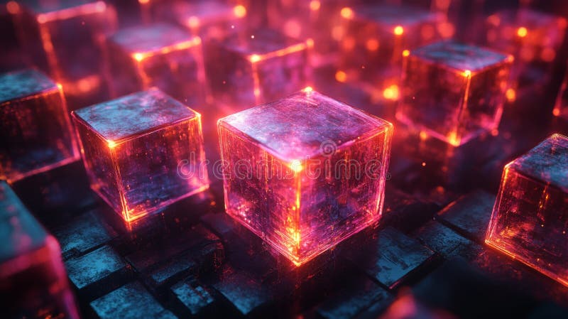 Vibrant Glowing Cubes in a Dark Setting Create an Abstract Visual ...
