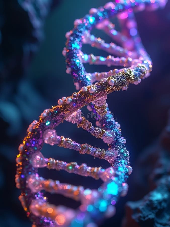 Vibrant Glowing Dna Strand with Sparkling Details in Focused Lighting ...