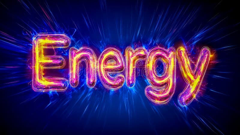 Vibrant Glowing Electric Energy Emitting Light Beams on Dark Blue ...