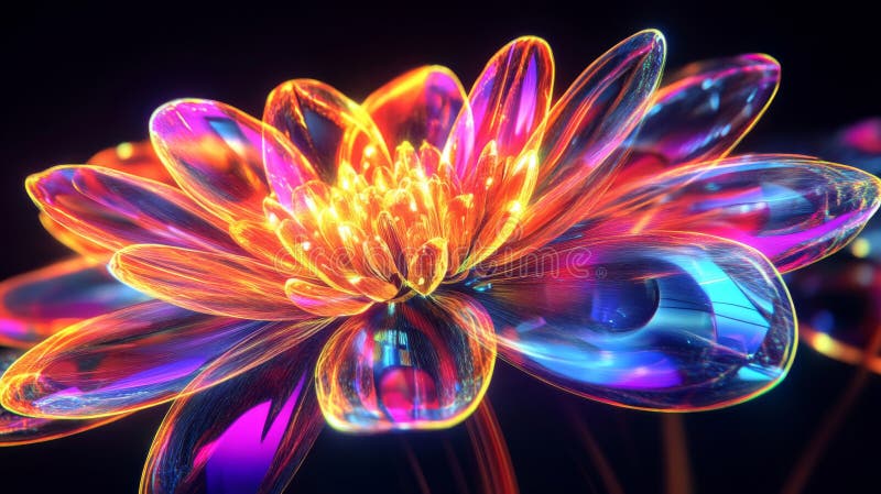 Vibrant Glowing Flower Digital Art with Neon Lights Stock Illustration ...