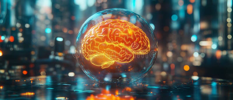 A Vibrant, Glowing Neon Rainbow Depicting a Brain S Cortex in a Lab ...