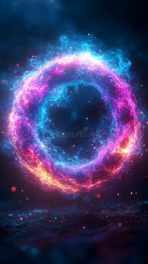 Vibrant Glowing Particles Create a Dynamic Colorful Ring Against a Dark ...