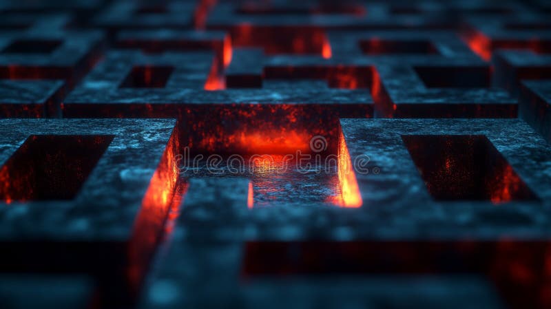 Vibrant Glowing Pathways Emerge in a Complex Maze Structure, Showcasing ...