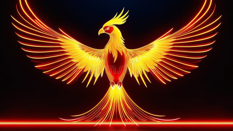 Vibrant Glowing Phoenix with Outstretched Wings in Neon Colors Stock ...