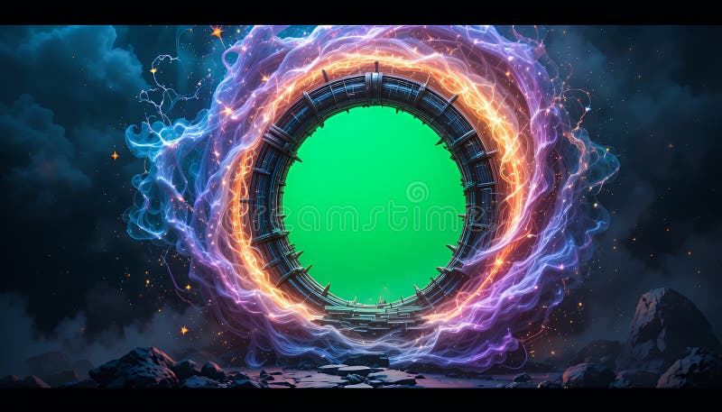 Vibrant Glowing Portal in Dark Atmospheric Setting Digital Illustration ...