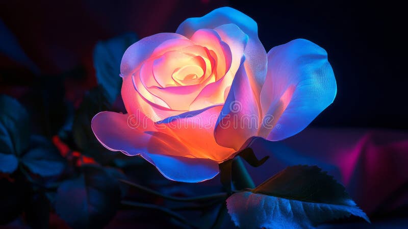 Vibrant Glowing Rose in Dark Setting Stock Illustration - Illustration ...
