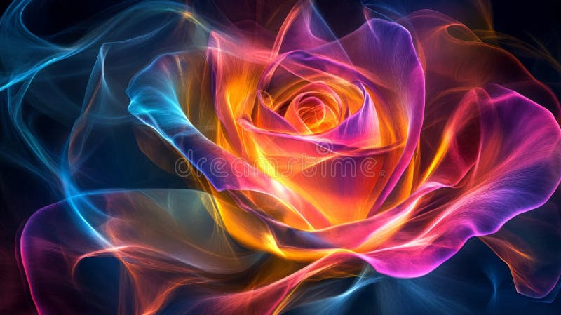 Vibrant Glowing Rose Digital Art Abstract Flower Stock Illustration - Illustration of petals ...
