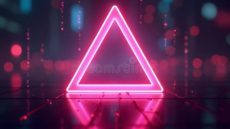 Vibrant Glowing Triangle Illuminating Reflective Surface in a Cyberpunk ...