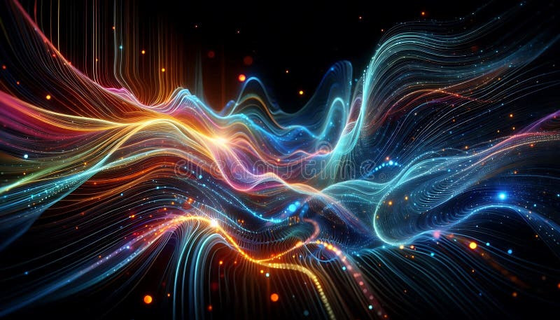 Vibrant Glowing Waves Flowing Rhythmically on Black Background ...