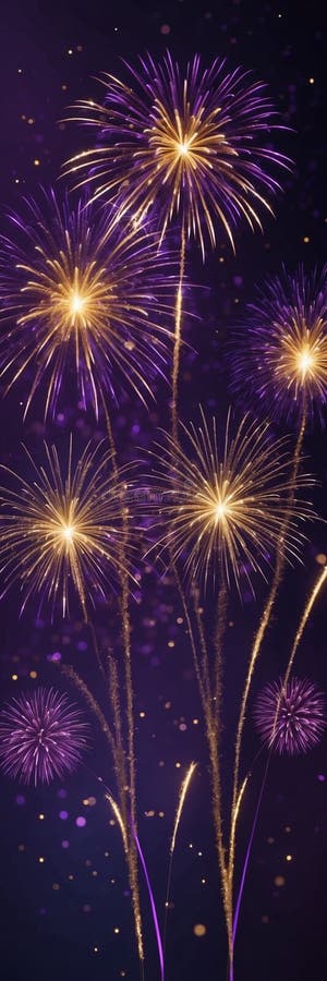 Spectacular Gold and Dark Violet Fireworks Lighting Up the Night Sky on ...
