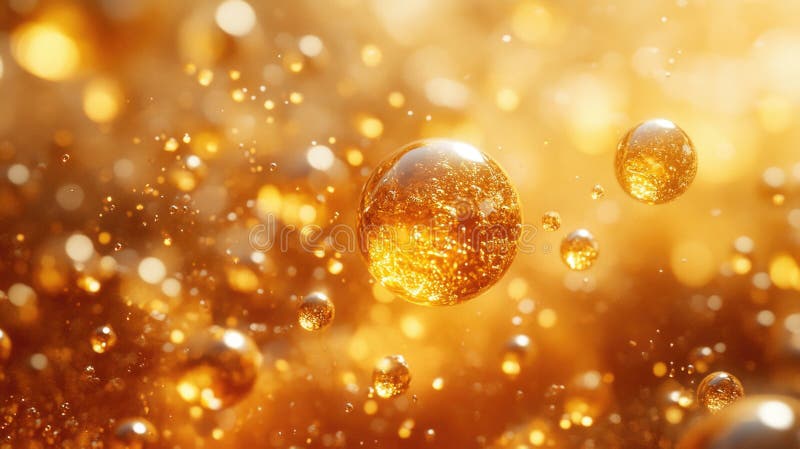 Vibrant Golden Bubbles Floating in a Luminous Liquid Medium Stock Photo ...