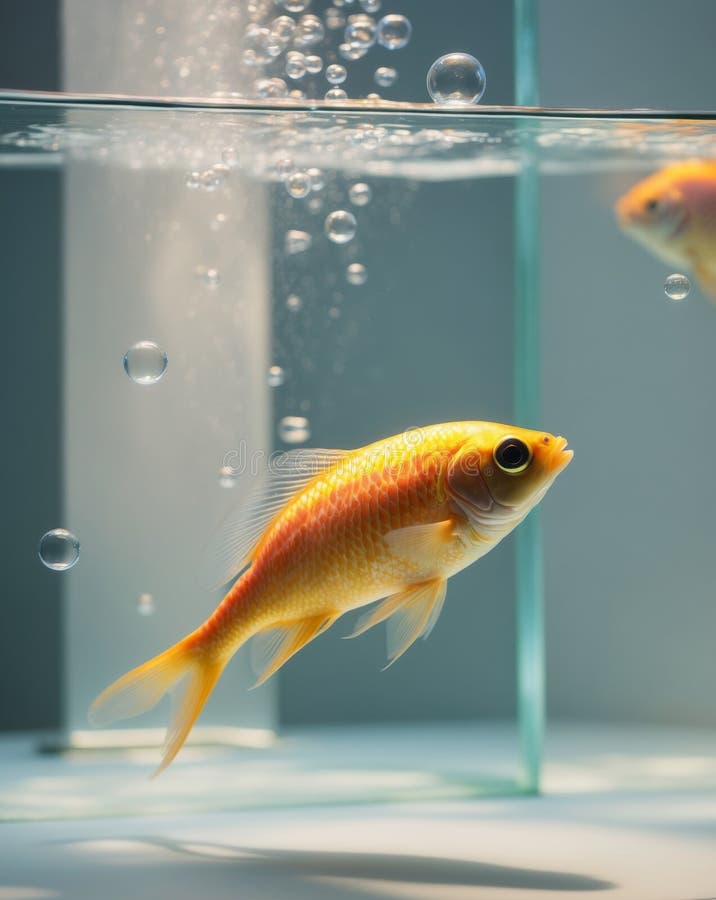 Vibrant Golden Fish Underwater in Aquarium with Bubbles Stock Photo ...