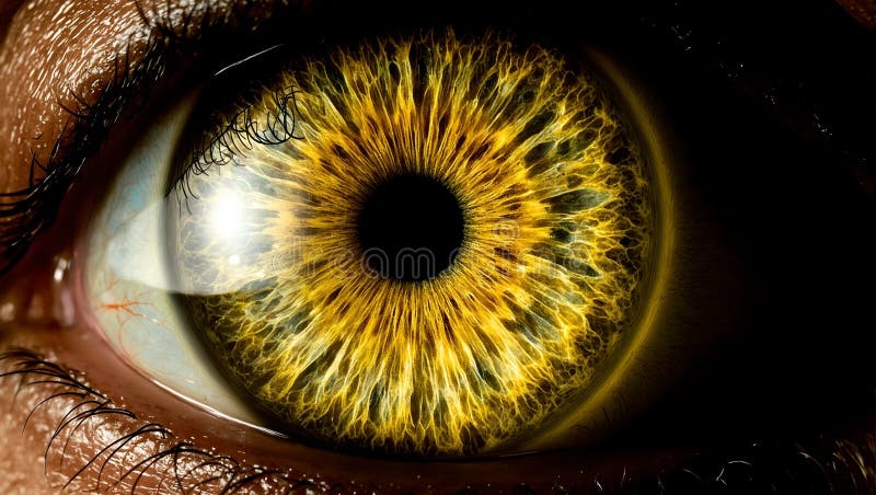 Vibrant Golden Yellow Eye with Textured Starburst Iris Pattern Stock ...
