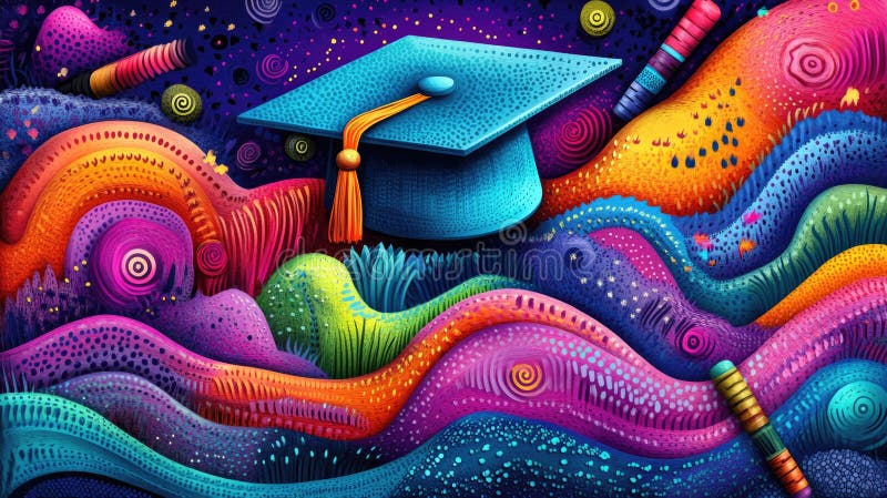Vibrant Graduation Cap on Colorful Abstract Background with Swirls and ...
