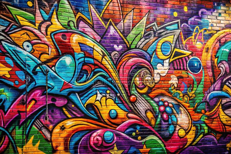 Vibrant Graffiti Art on Brick Wall. (1 Stock Illustration ...
