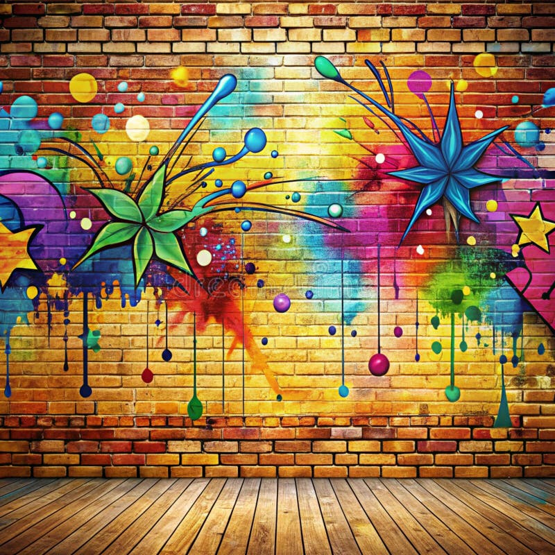 Vibrant Graffiti Art on Brick Wall Stock Illustration - Illustration of ...