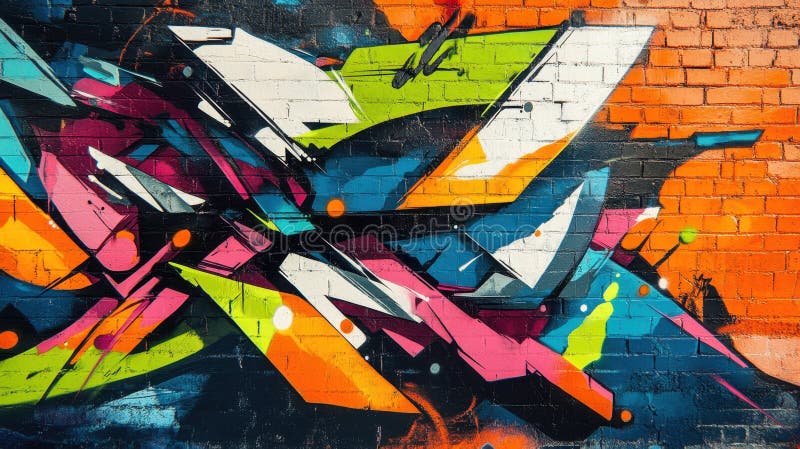 Vibrant Graffiti Art Brick Wall Abstract Design Stock Illustration - Illustration of pink, teal ...