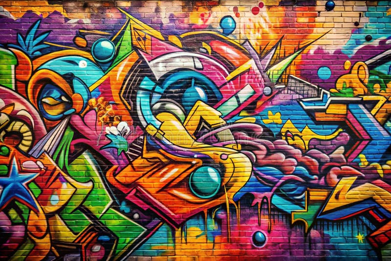 Vibrant Graffiti Art on Brick Wall Stock Illustration - Illustration of ...