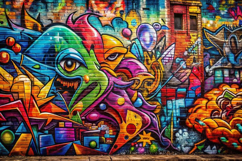 Vibrant Graffiti Art on a Brick Wall Stock Illustration - Illustration ...